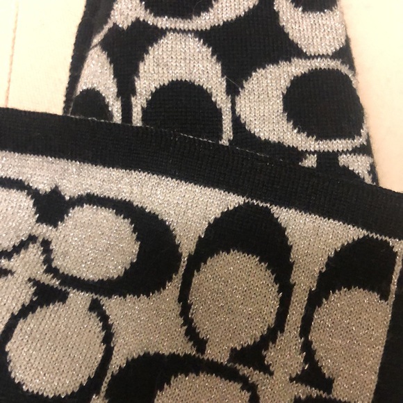 Coach | Accessories | Coach Silver And Black Thin Wool Scarf | Poshmark